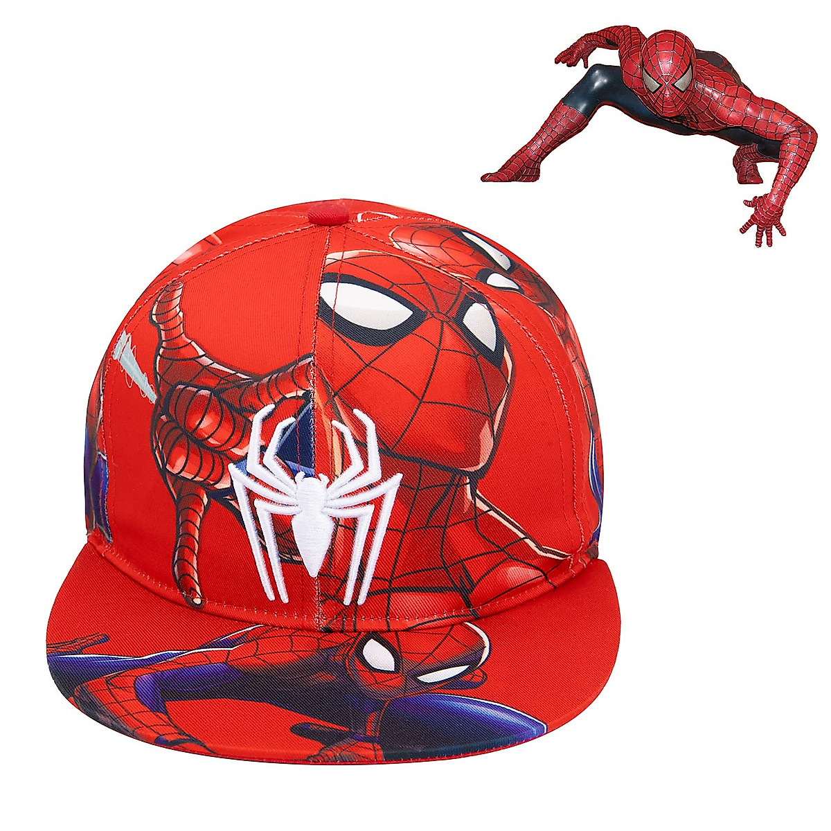 Marvel Comics Mens Spiderman Character Costume Embroidered/Printed Snapback Flatbrim Baseball Cap Hat