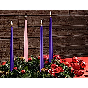 BRUBAKER 4 pcs Advent Candles Purple and Pink - 10 Inch Taper Candles for Christmas, Church and Celebrations - Unscented and Dripless - Made in Europe