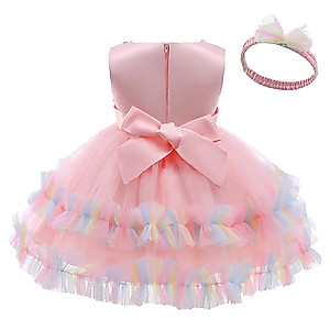 AVAZU 3M-6T 3D Colorful Flower Toddler Baby Girls Wedding Pageant Layered Dresses Wedding Birthday Party Tutu Gown with Headwear Light Pink 110