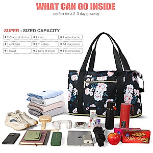 Travel Duffle Bag, Sports Tote Gym Bag, Weekender Bag, Expandable Waterproof Carry on Bag with Trolley Sleeve Wet Pocket Overnight Bags for Women - Black