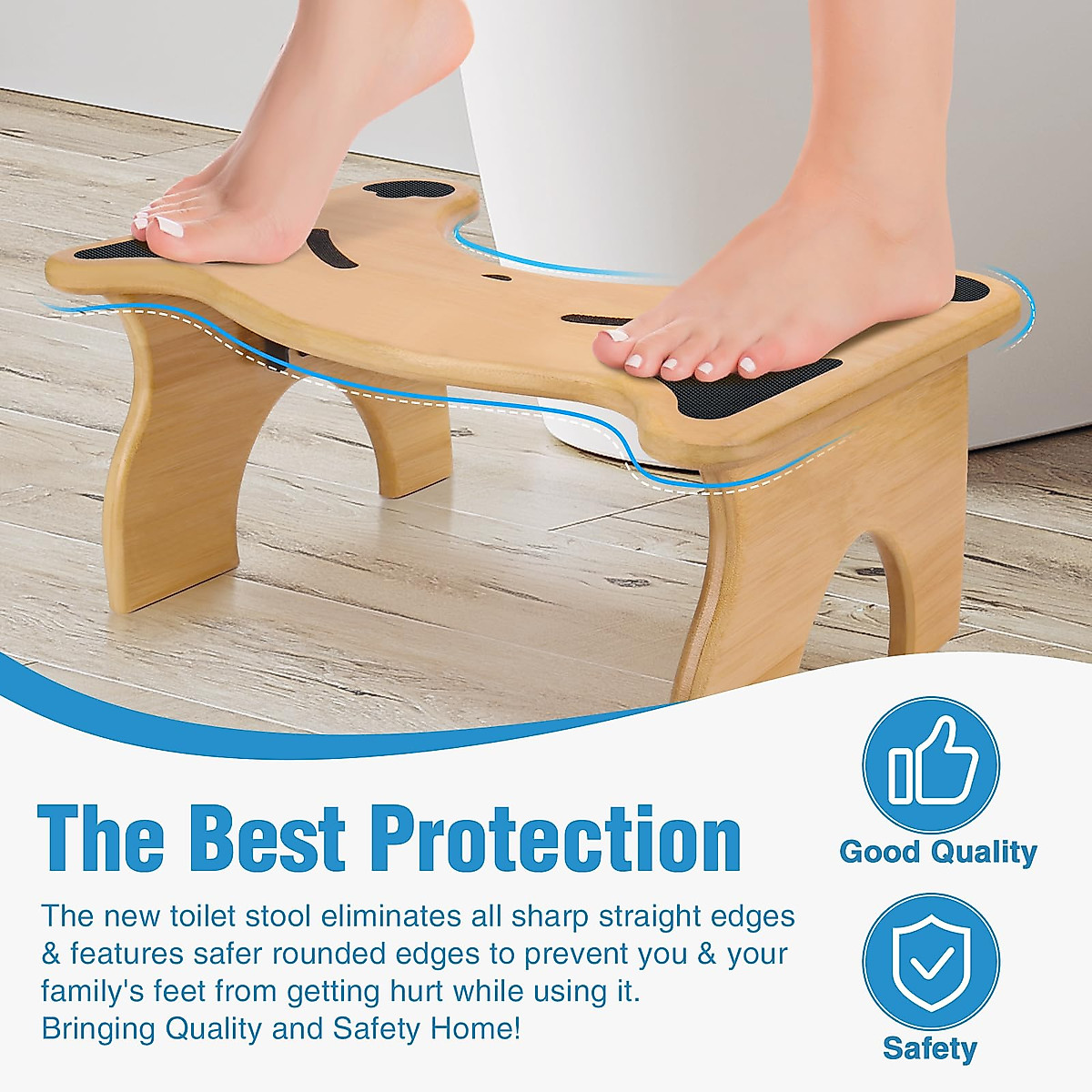 JLKCTHH Bamboo Toilet Stool for Bathroom, 7 Inches Foldable Toilet Stool Squat, Bathroom Poop Stool for Adult with Non-Slip Pads