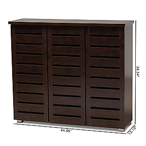 Wholesale Interiors Baxton Studio Adalwin Modern and Contemporary 3-Door Dark Brown Wooden Entryway Shoes Storage Cabinet