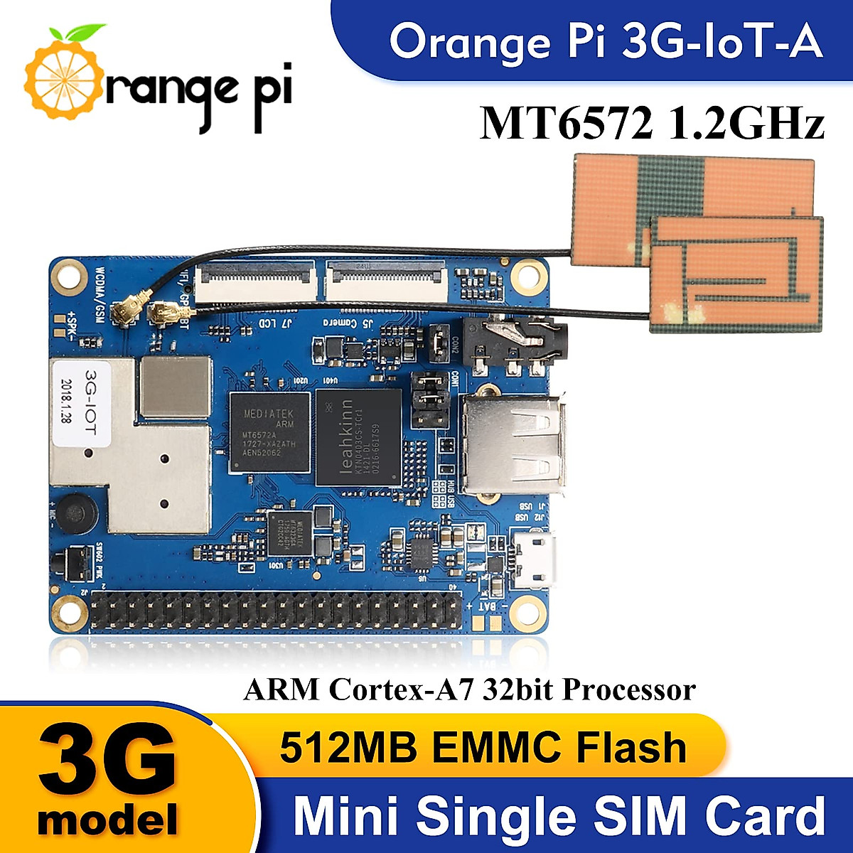 Orange Pi 3G-IOT-A 256MB Dual Core Open Source Single Board Computer, Mini PC Microcontroller Run Android 4.4 Image (Pi 3G-IOT-A 256MB)