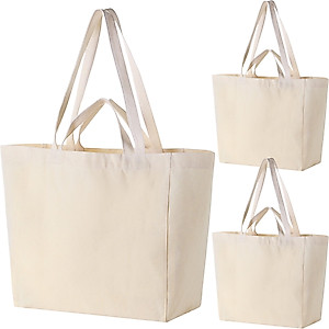 Firecolor Chic Large Canvas Grocery Bag 15"x14.5"x8" Big Sturdy Tote Bags for Fabric Painting Heavy-duty Cotton Reusable (cream-coloured)