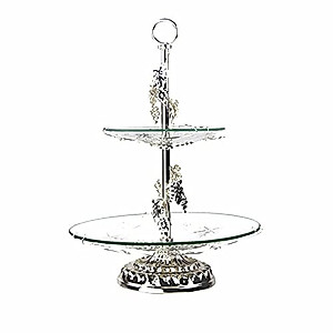 2 Tier Elegant Glass Cake Stand Cupcake Tray Multifunctional Tower Dessert Fruit Plate Holder Table Decor for Restaurant Buffet Bar Picnic Party Festival Afternoontea Silver