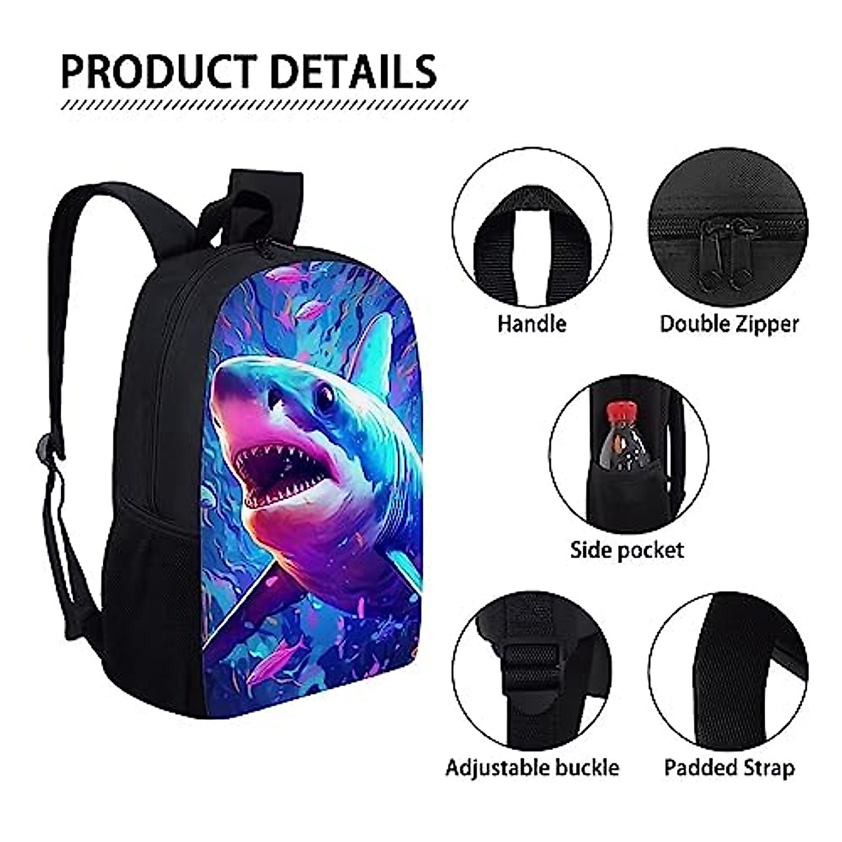 Cool Blue Shark Cool Animal Backpack School Backpacks Preschool Book Bag Cute School Bags for Kids Boys Girls Travel Daypack