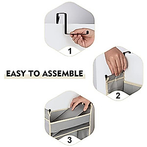 roomtalk Over The Door Hanging Organizer 6-Shelves for Baby Nursery and Bathroom, Door Organizer Hanging with 2 Large Metal Hooks and 12 Pockets for Children Bedroom, Over The Door Storage, Grey