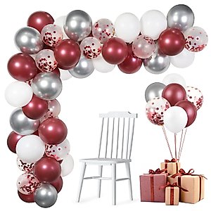 60 Pack Burgundy Red White Silver Maroon Balloons Garland Arch Kit, GAGAKU 12 Inches Latex Confetti Balloons for Women Kids Birthday Wedding Bride Bachelorette Retirement Party Decorations Supplies