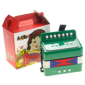 PowerTRC Kids Accordion, Musical Instruments for Kids Ages 9-12, Beginner Toddlers Children Mini Toy Accordian 10 Keys Button Control Light Weight (Green)