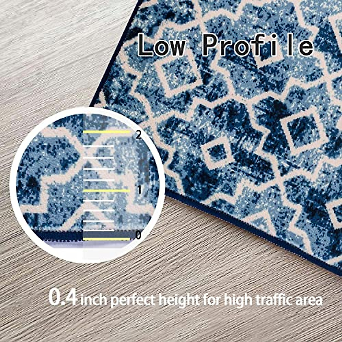 Moroccan Hallway Runner Rug,2'X 6' Distressed Washable Area Rug Peacock Blue Non-Slip Kitchen Mat Faux Wool Low-Pile Floor Carpet for Kitchen Laundry Bedroom Bathroom Living Room