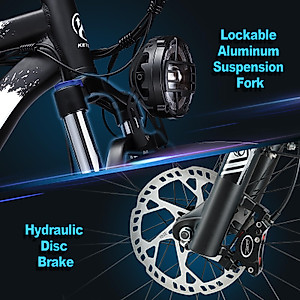 QIKAITU Electric Bike for Adults 1600W 48V 20AH Removable Battery 28MPH 26" x 4" Fat Tire Snow Beach Mountain Ebike with 21-Speed Shifting Gear Hydraulic Disc Brake City Electric Bicycles(Black-Blue)