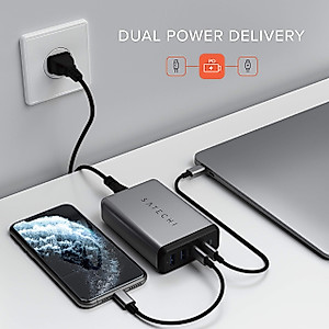 Satechi 75W Dual Type C PD Travel Charger Adapter with 2 USB C PD & 2 USB 3.0 - Compatible with 2020/2019 MacBook Pro, 2020 MacBook Air, M1 iPad Pro/Air, iPhone 14 Pro Max/14 Pro/14/14 Plus