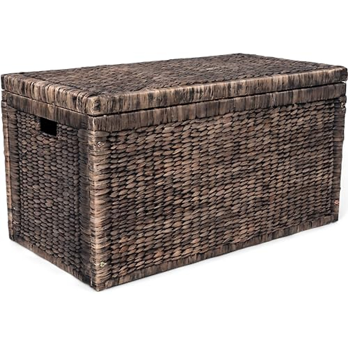 Finch Wicker Trunk - Vintage and Boho style Chest to store Blanket and toys, Ideal for Living Room, Bedroom, Kids Room, Wooden Frame with Water Hyacinth Woven Construction, Brown