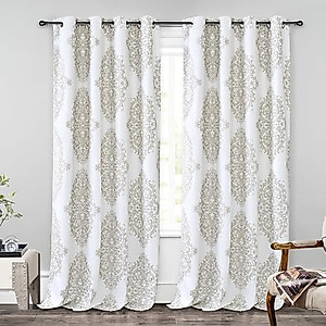 DriftAway Curtains for Bedroom Room Darkening Blackout Curtain 84 Inch Medallion European Floral Drapes for Living Room Damask Pattern Lined Window Treatments Grommet 2 Panels