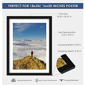 PEALSN 18x24 Poster Frame Set of 2, Picture Frames for Wall Decor, Display 16 x 20 Pictures with Mat or 18 x 24 Without Mat for Wall Mounting Display, Black.