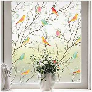 Coavas Stained Glass Window Film, Decorative Frosted Glass Window Privacy Film, Static Cling Non-Adhesive Window Sticker for Front Door Bathroom Heat Control Anti UV, 17.7 x 78.7 Inches