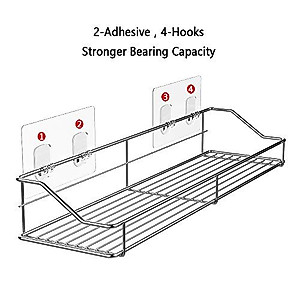 Orimade Bathroom Shelf Organizer Shower Caddy Storage Kitchen Rack with Traceless Transparent Adhesive No Drilling SUS304 Stainless Steel, 15 inch