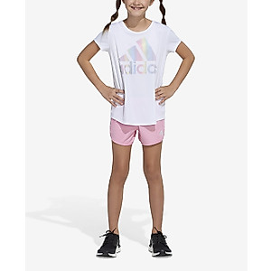 adidas Girls' Stripe Mesh Shorts, Light Pink, Large