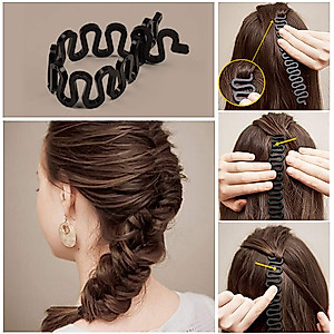 TsMADDTs Hair Braiding Tools Set, 8PCS Topsy Tail Tools, 8PCS French Centipede Braiders for French Twist Plait Ponytail, 10PCS Black Hair Ties Bulk