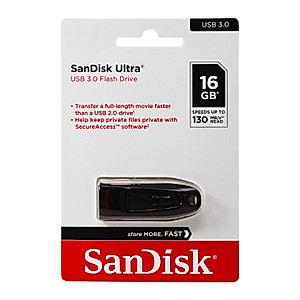 Sandisk Ultra USB 3.0 Flash Drive (SDCZ48-016G-A46), Black; Red