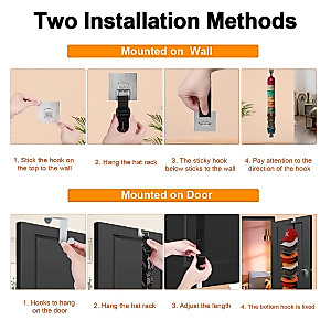 ROTOPATA Over the Door Cap Organizer, Hat Rack for Door Hold up to 20 Baseball Cap, Over Door Adjustable Hat Storage Straps with 20 Clip (Black)