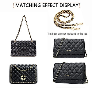 BlitzBite 46" Synthetic Leather Metal Chain-Purse Chain Strap Leather Iron Flat Chain-Cross Body Replacement Shoulder Strap-Black Leather Silver Hardware-for Shoulder,Clutches,Wallets,Camera Bag