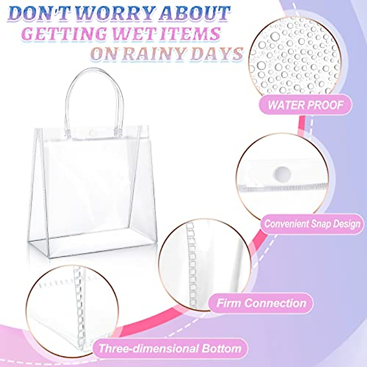 Saintrygo 80Pcs Clear Plastic Gift Bags with Handles Small Transparent PVC Gift Bags Reusable Tote Bags for Shopping Wedding Favor(7.9 x 7.9 x 3.2 Inch)