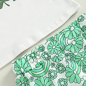 FIOMVA St Patricks Day Baby Girl Outfits Luck of the Irish Day Letter T Shirt+Floral Long Flare Pants Headband Set Summer Spring Clothes (Green St Patricks Day Lucky Charm Outfits, 6-12 Months)
