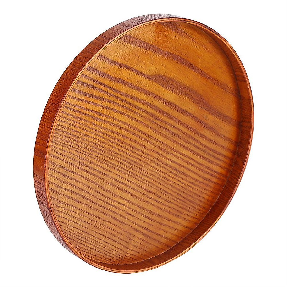 Round Serving Tray, Round Wood Serving Tray, Bar Cafe Wooden Plate Tea Food Server Dishes Water Drink Platter(24CM)