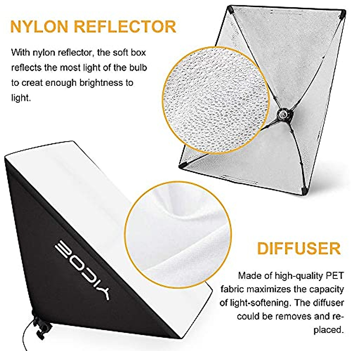 YICOE Softbox Lighting Kit with 60 cm Reflector Professional Continuous Studio Photography Equipment with 2 95W Bulbs 5500K for Filming Portrait Product Shooting Photography Video