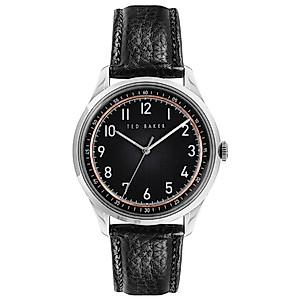 Ted Baker Men's Stainless Steel Quartz Leather Strap, Black, 20 Casual Watch (Model: BKPDQS110), Silver/Black/Black