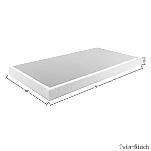 Panana 5 Inch Metal Box Spring Bed Base/Heavy Duty Steel with Fabric Cover/Mattress Foundation/Wooden Frame Easy Assembly,Twin,White