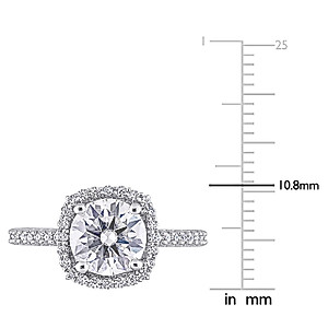 Abbie+Cleo Round Shape Created White Moissanite Gemstone Halo Statement Ring in 10K White Gold, Size 5