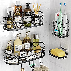 Bunoxea Shower Caddy, Shower shelves 4-Pack,Adhesive Shower Organizer Shelves，Large Capacity，Rustproof Shower Caddy Basket Shelf，Shower Shelf for Bathroom & Kitchen Storage(Matte Black)