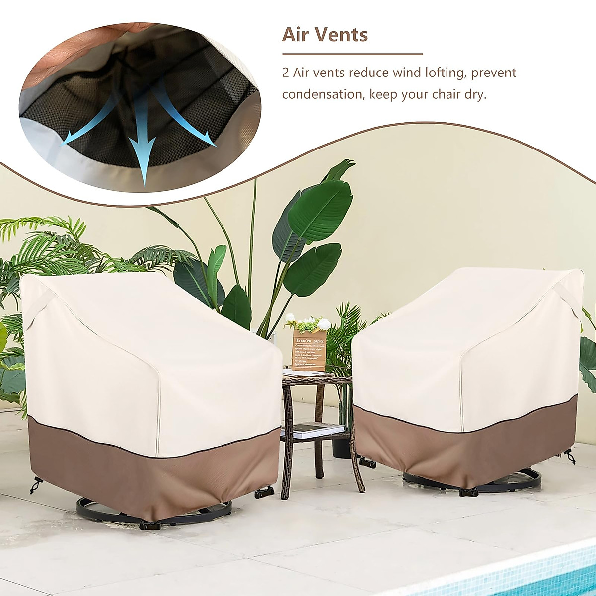 okcool Outdoor Swivel Chair Cover 2 Pack,Outdoor Furniture Patio Chair Covers Waterproof Clearance,(35" W x 37" D x 38.5" H) Outdoor Lawn Patio Furniture Covers,Beige & Brown