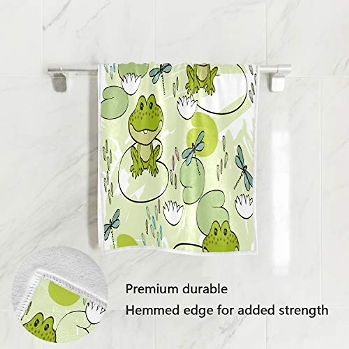 Blueangle Cartoon Frogs Dragonflies Hand Towel 15 x 30 Inches, Highly Absorbent, Soft, Washable, Long Lasting for Bathroom, Kitchen, Gym, Spa, Yoga