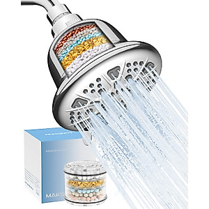 MakeFit Filtered Shower Head - High Pressure Shower Head with Filter for Hard Water Softener - 7 Settings Bathroom Rain Showerhead to Remove Chlorine and Heavy Metals (Chrome)