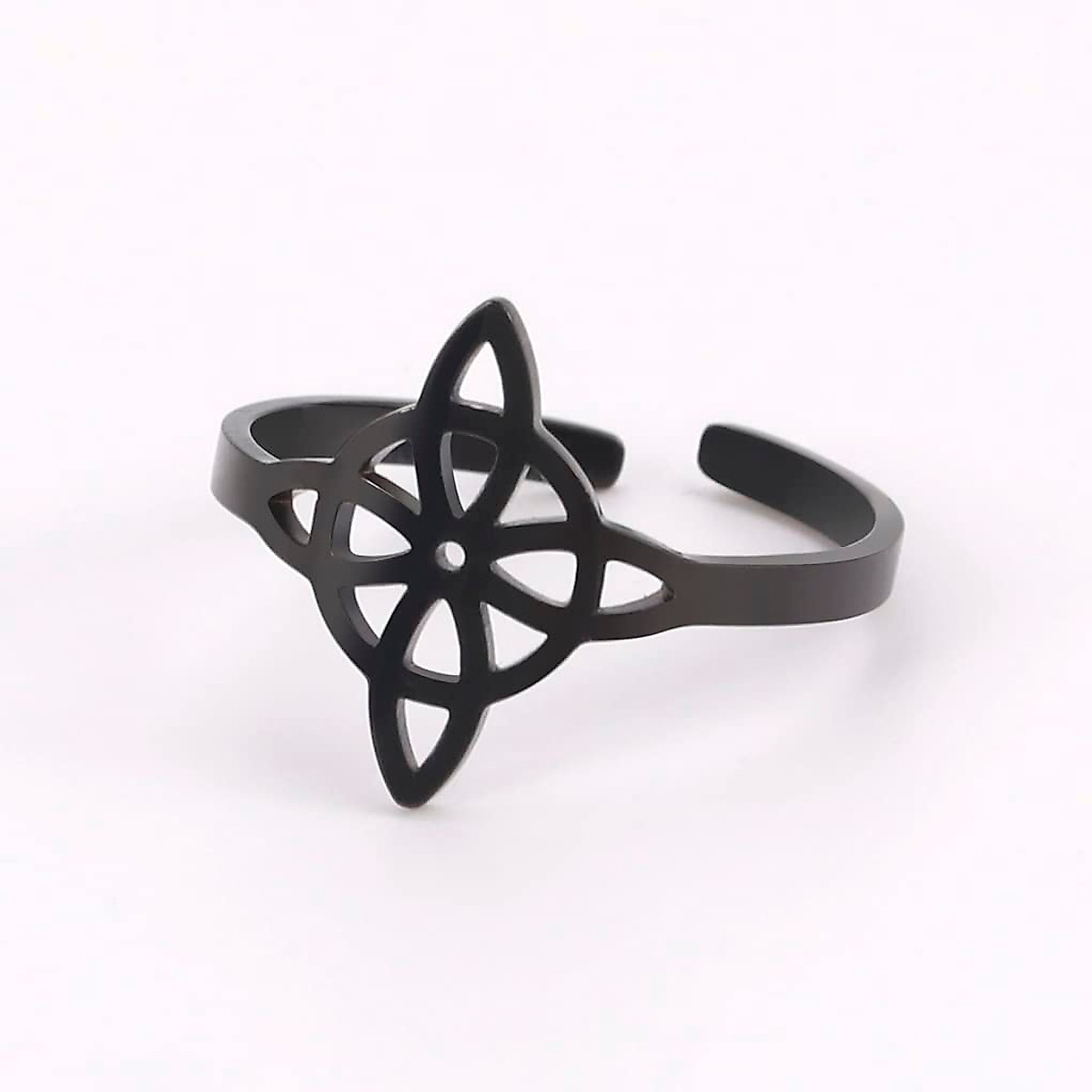 UNIFT Witches Knot Ring For Women Stainless Steel Geometric Style Elegante Chic Irish Celtic Knot Adjustable Ring Witchcraft Amulet Jewelry (Black 1)