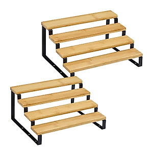 MOOACE 4-Tier Bamboo Spice Rack Organizer for Cabinet, Expandable Spice Rack Shelf Organizer for Kitchen Cabinet Countertop, Set of 2