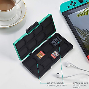 IINE Game Card Case for Nintendo Switch Game Card or Micro SD Cards, with 16 Game Card Slots, 2 Micro SD Card Slots Shockproof Water Resistant Card Holder Carrying Storage Box (Black)