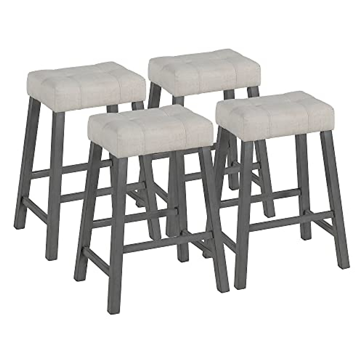 5-Piece Rustic Dining Table Set with 4 Upholstered Stools, Counter Height Kitchen Furniture, 5-Piece Dining Table Set for Kitchen, Dining Room (Gray)