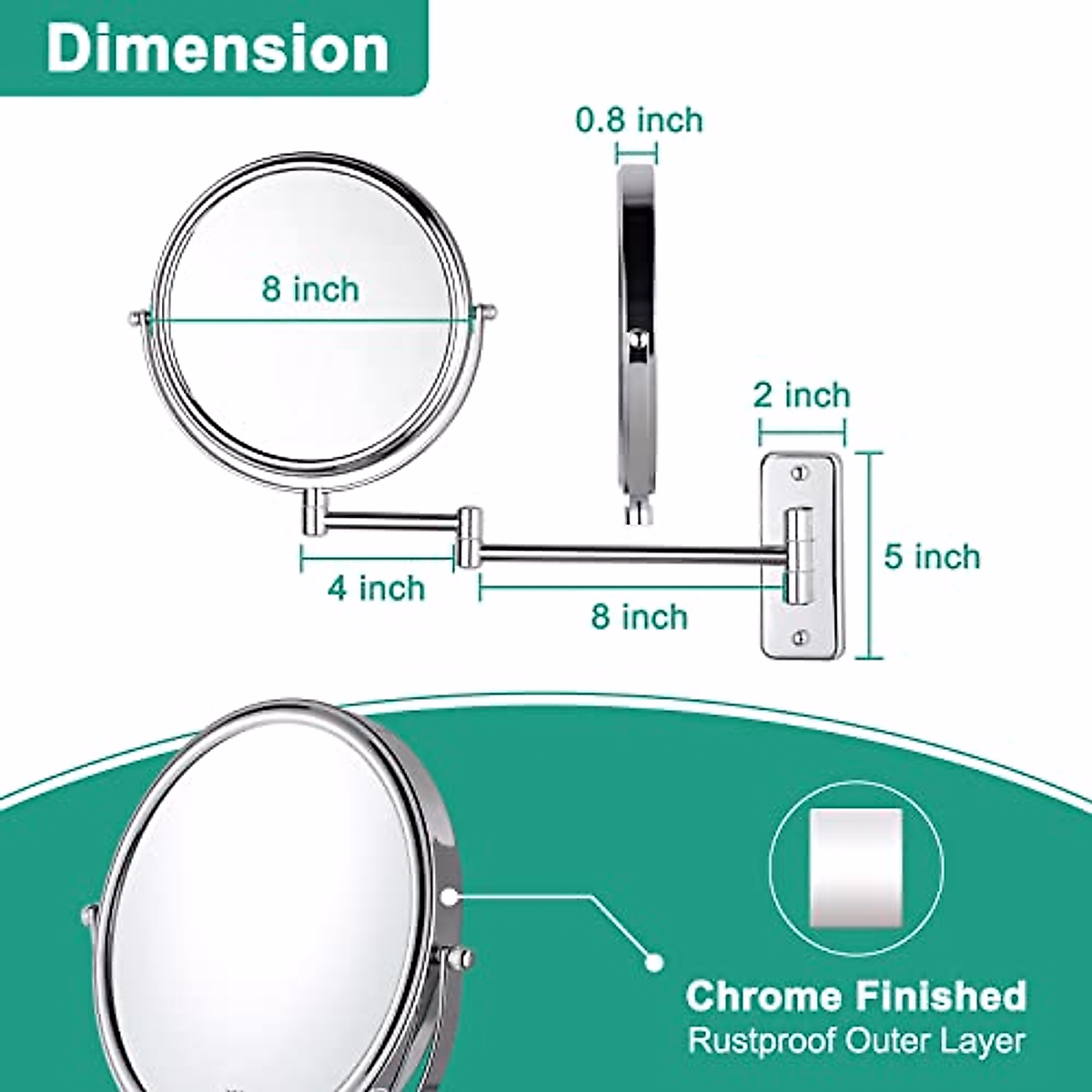 DECLUTTR 8 Inch Wall Mounted Magnifying Mirror with 10x Magnification, Double Sided Vanity Makeup Mirror for Bathroom, Chrome Finished