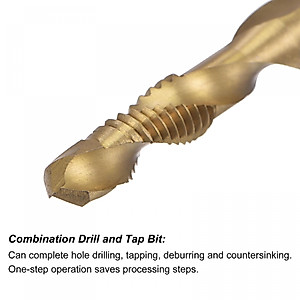 uxcell Combination Drill and Tap Bit Set, M6 M8 M10 Titanium Coated High Speed Steel 4341 Spiral Flute Drilling Tapping Tool 1/4" Hex Shank 3pcs