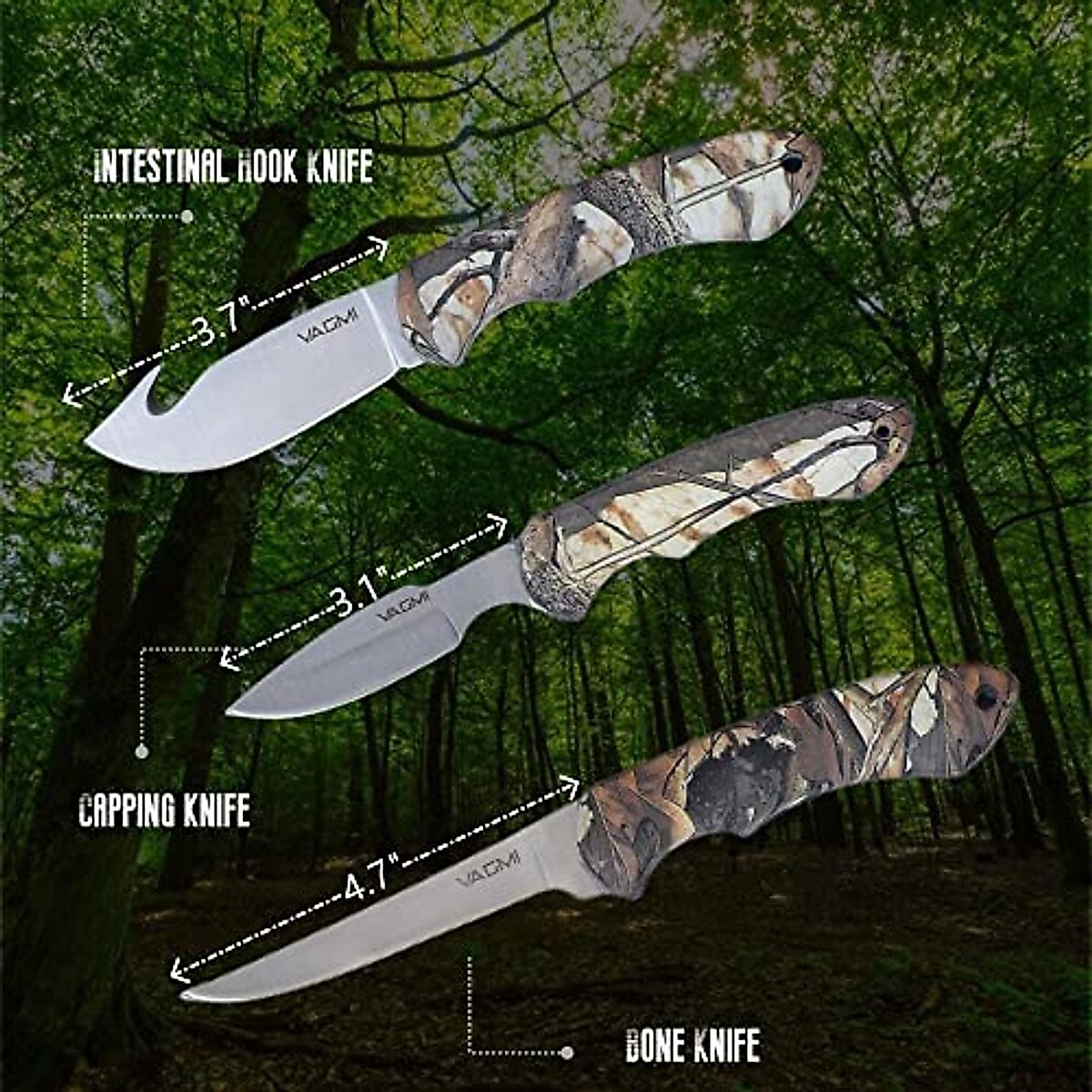 VAGMI Hunting Knife Set -5 Pieces of Portable Butcher Game Processing Set ， Hunting Knife for Men ，for Deer Hunting ，Survival, Camping, Fishing, Meat,with Storage Case