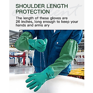 PACIFIC PPE 26" Rubber Gloves, Chemical Resistant Gloves PVC Reusable, Heavy Duty Waterproof Gloves with Cotton Liner, Anti-skid, Acid-alkali and Oil, X Large