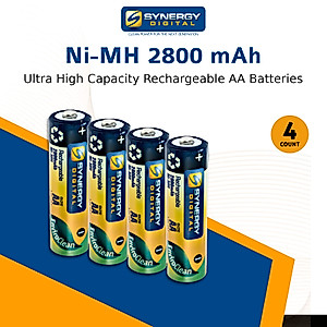 Synergy Digital AA Batteries, 4-Pack, Ultra High Capacity, Double A Rechargeable Batteries (Ni-MH, 1.25V, 2800 mAh)