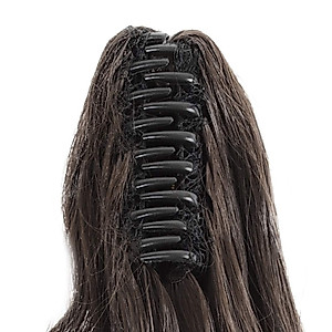 FELENDY Ponytail Extension Claw 18" 20" Curly Wavy Straight Clip in Hairpiece One Piece A Jaw Long Pony Tails for Women Dark Brown