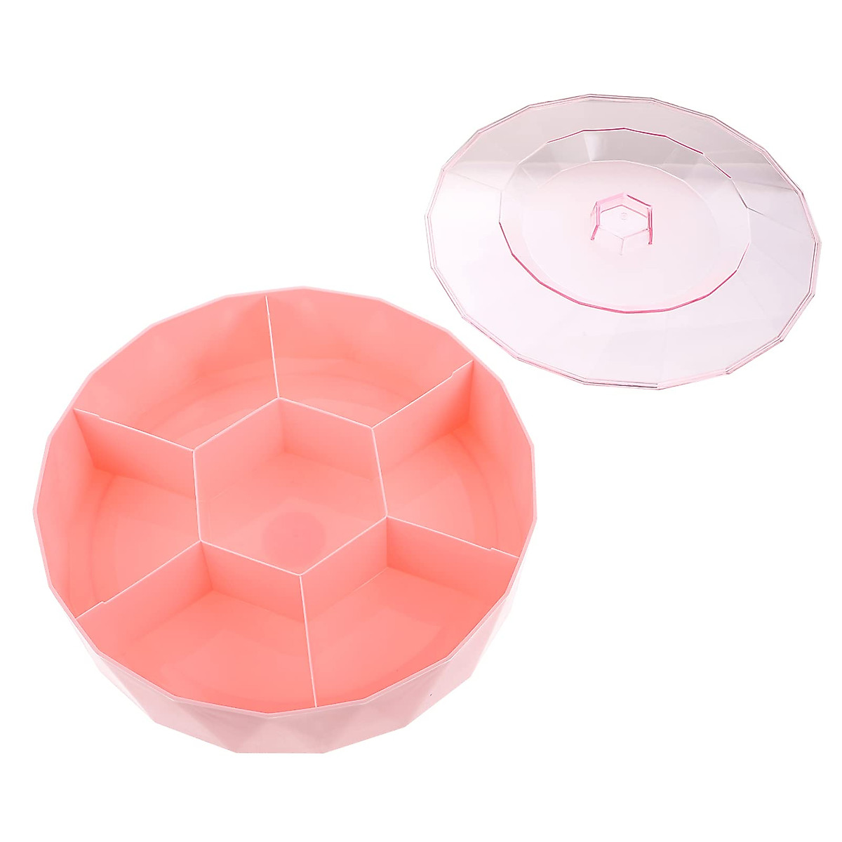 DOITOOL Veggie Tray, Round Plastic Serving Tray with Lid, 7 Compartments, Pink