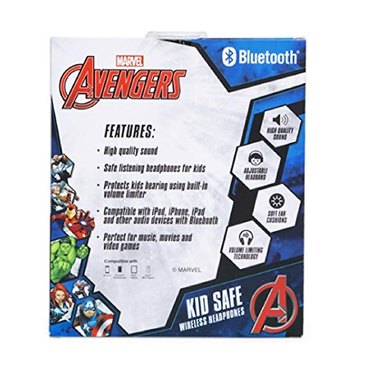 Tech2Go Marvel Avengers Kids Safe Headphones with Built in Volume Limiting Feature for Safe Listening