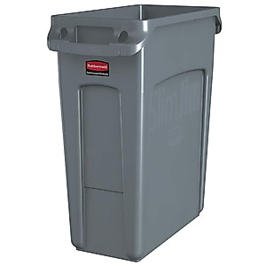 Rubbermaid Commercial Products SLIM JIM Plastic Rectangular Trash/Garbage Can/Bin with Venting Channels, 16 GAL, Gray, for Kitchens/Classrooms/Offices/Back of House